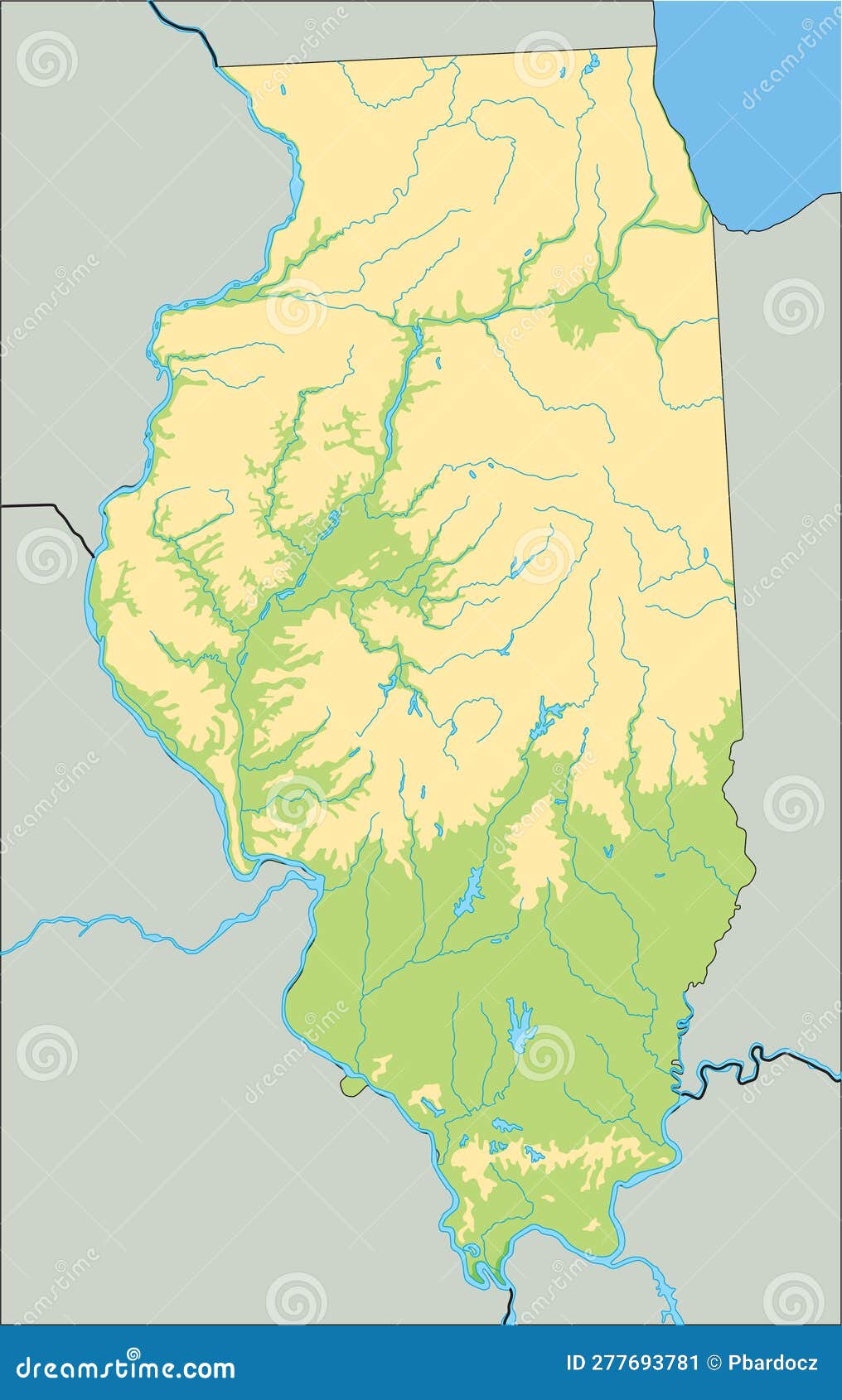 Detailed Illinois Physical Map Cartoon Vector | CartoonDealer.com ...