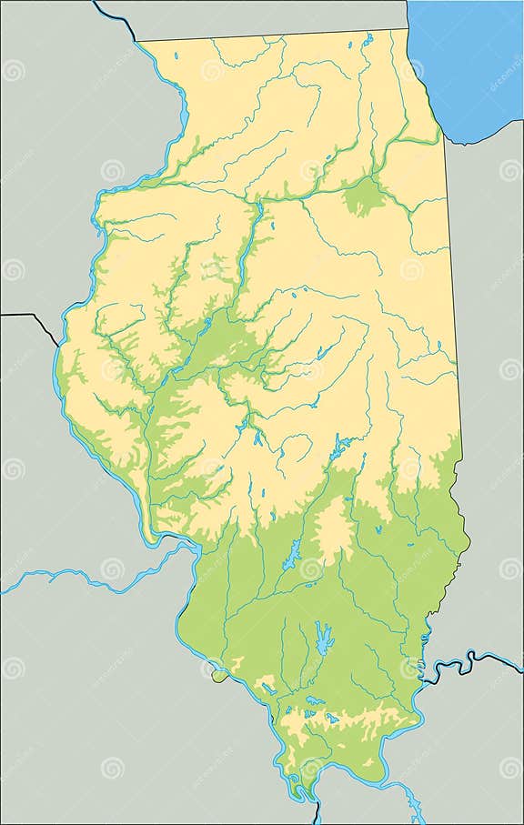 Detailed Illinois Physical Map Stock Vector - Illustration of editable ...