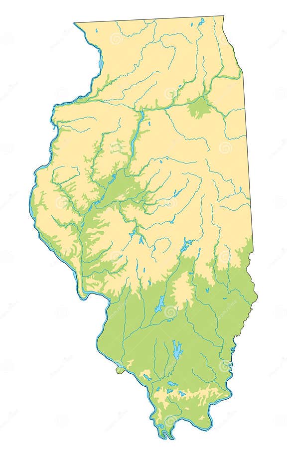 Detailed Illinois Physical Map Stock Vector - Illustration of city ...