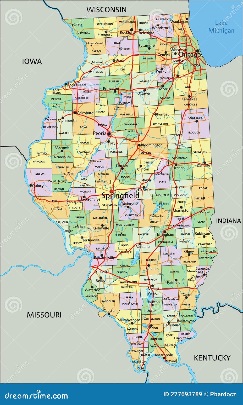 Illinois - Detailed Editable Political Map With Labeling. Cartoon ...