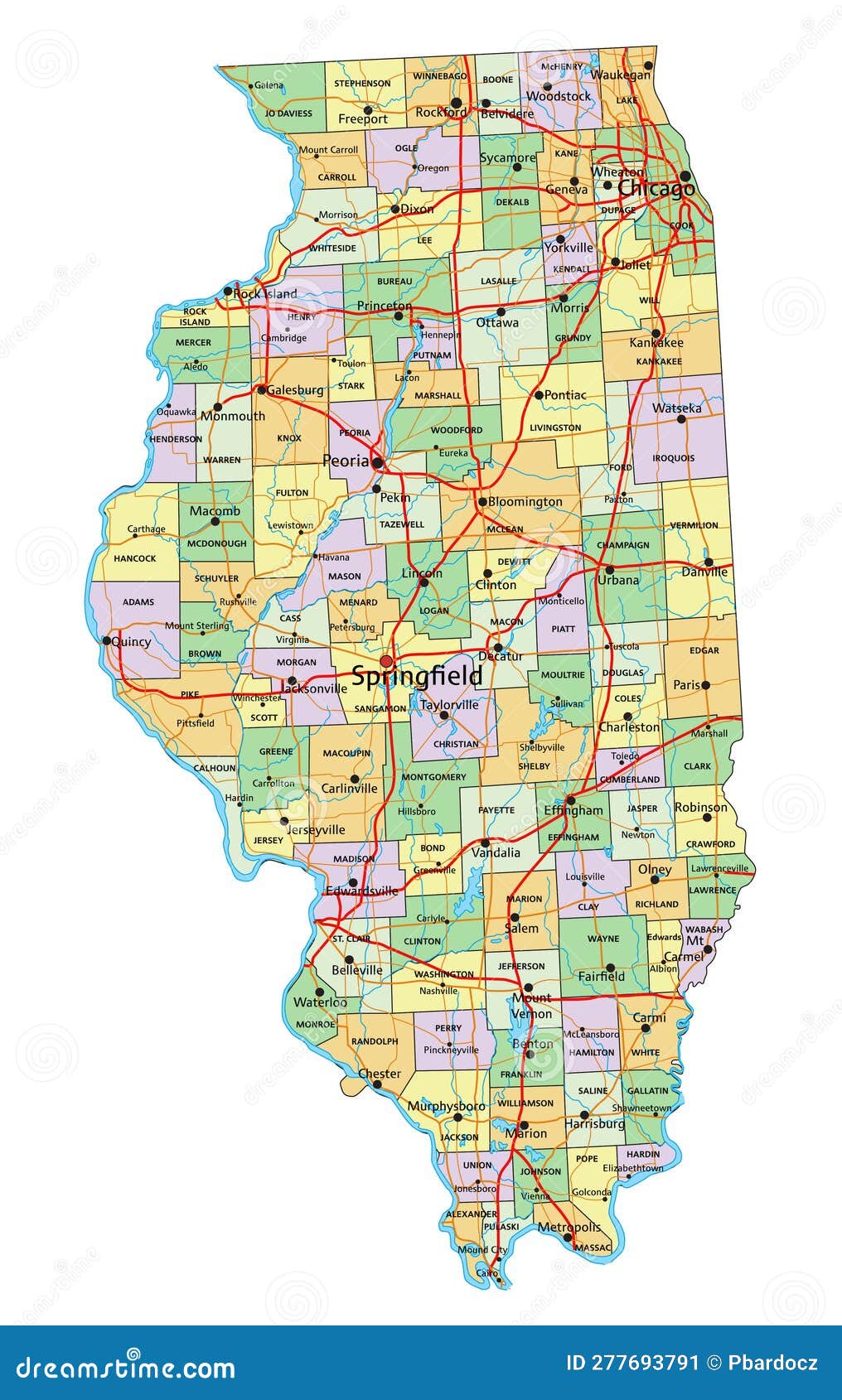 Illinois - Detailed Editable Political Map With Labeling. Cartoon ...