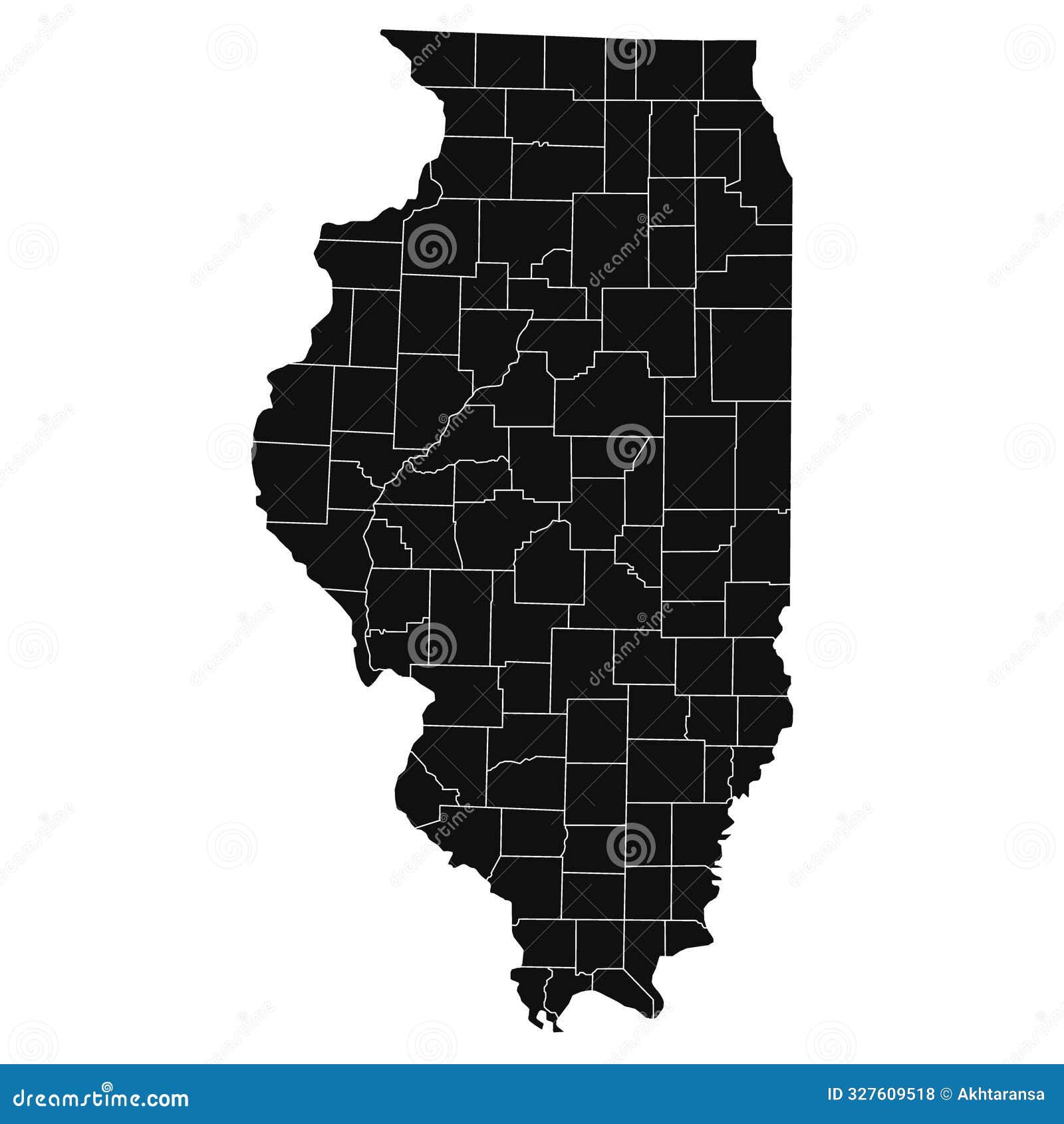 Illinois Administrative Map. Counties Map of Illinois with Black, Blank Map, Empty Map of ...