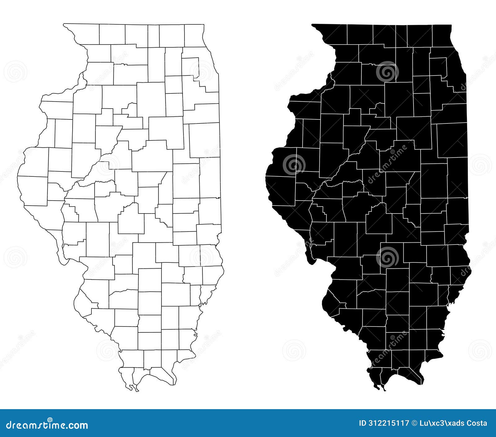 Illinois Administrative Map, Illinois Outline And Counties State Map ...
