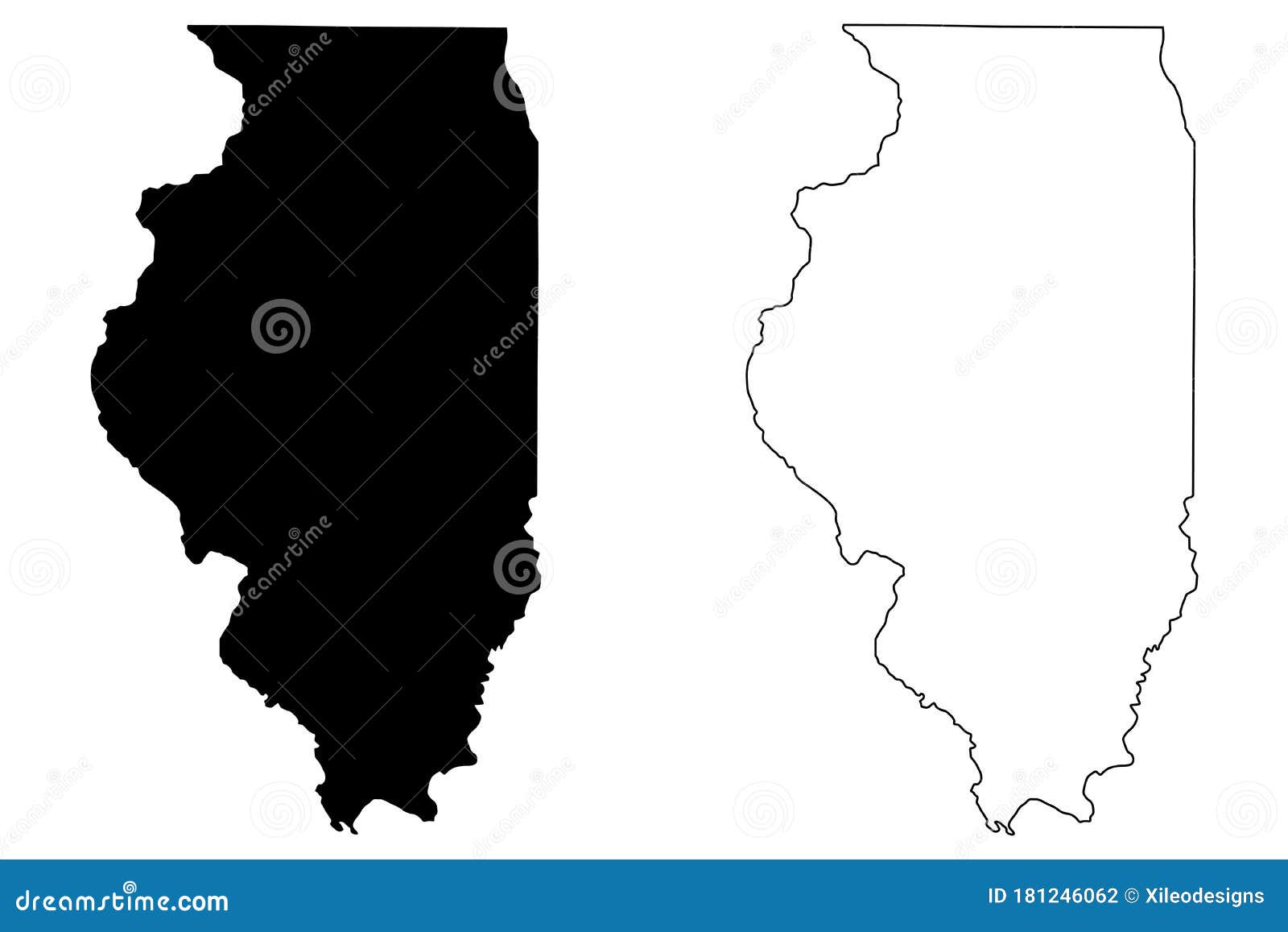 Illinois IL State Maps. Black Silhouette and Outline Isolated on a ...