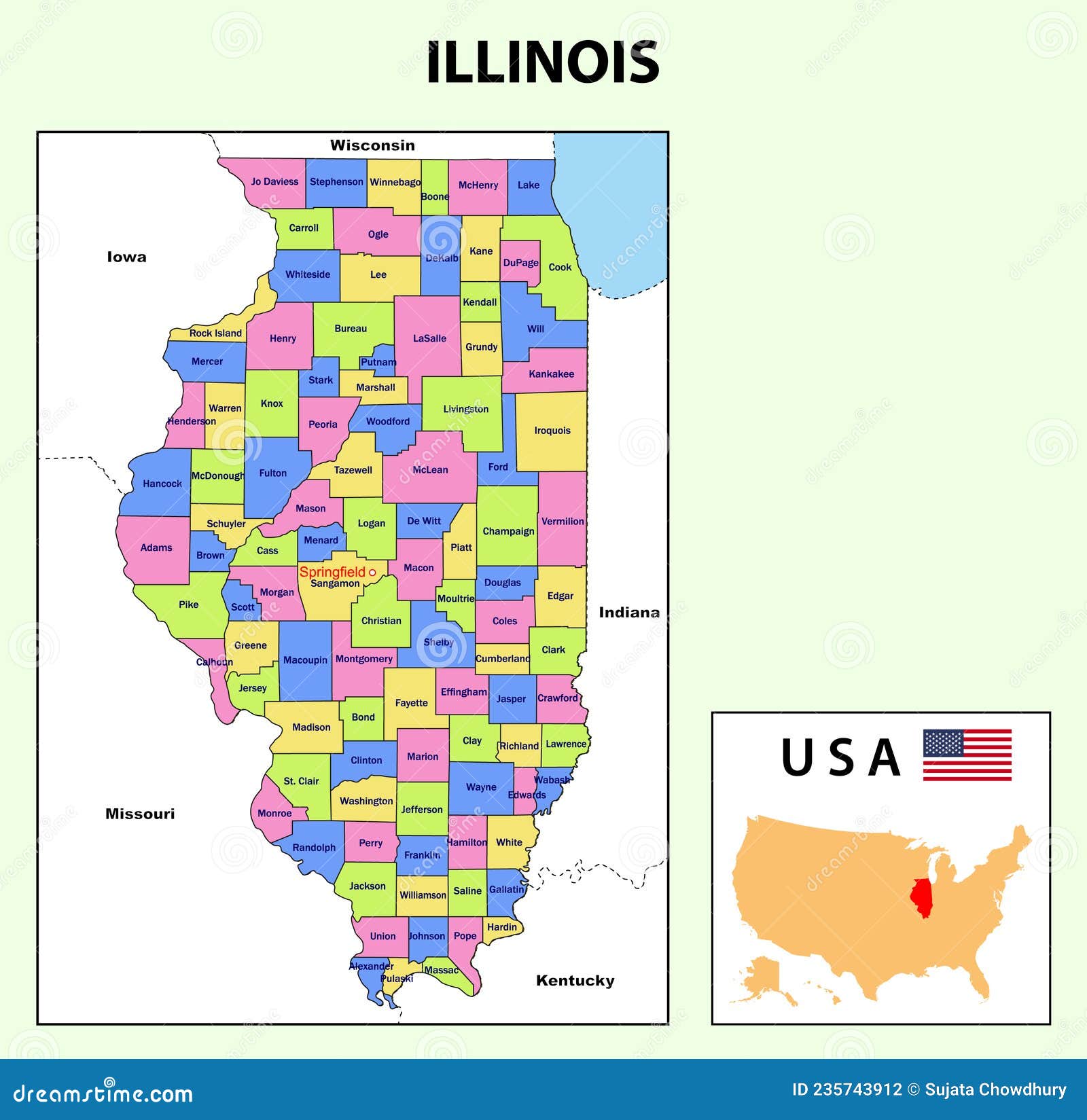 Illinois Map. Political Map Of Illinois With Boundaries Vector ...
