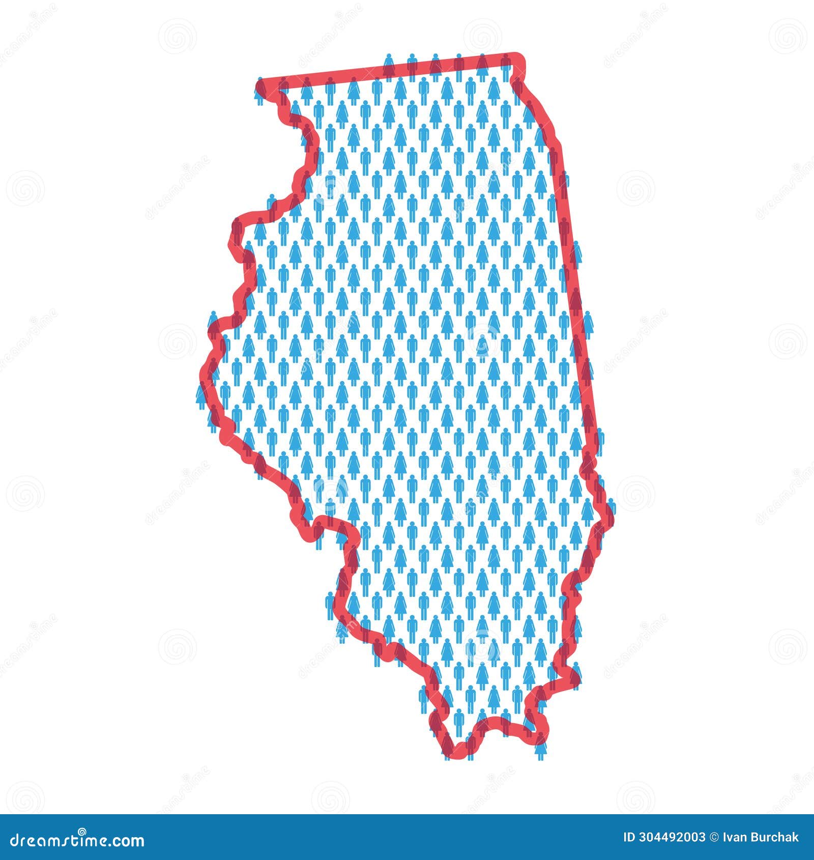 Illinois Population Map. Stick Figures People Map. Pattern of Men and ...