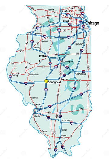Illinois State Road Map stock vector. Illustration of transportation ...