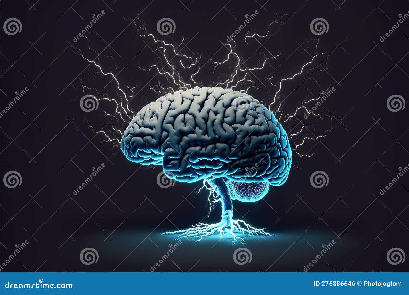 Thunderstorm in the brain stock illustration. Illustration of tension ...