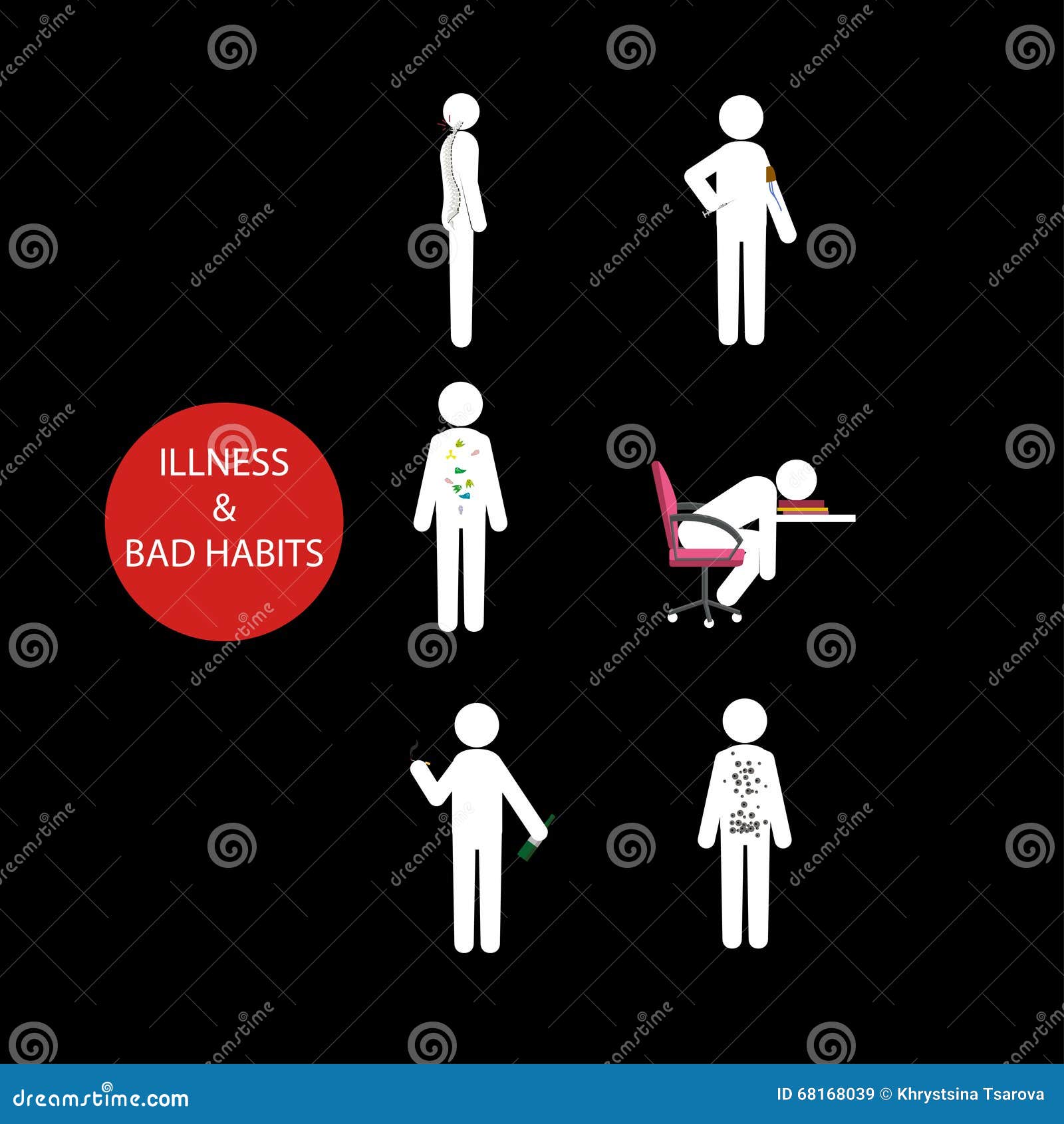 Illness and Bad Habits Stick Man Set Stock Vector - Illustration of ...