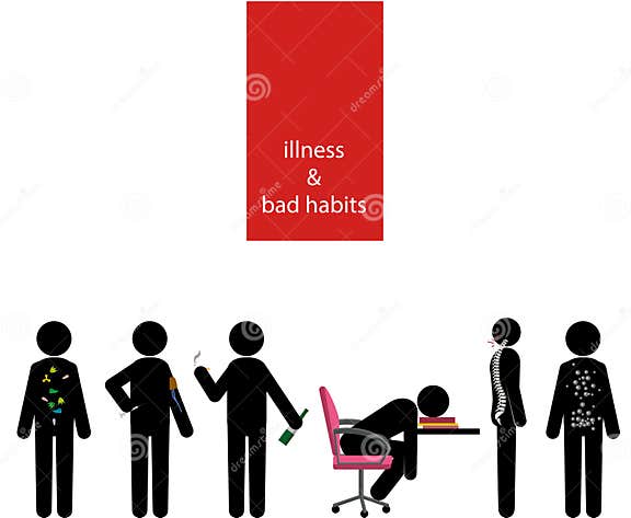 Illness and Bad Habits Stick Man Set Stock Vector - Illustration of ...