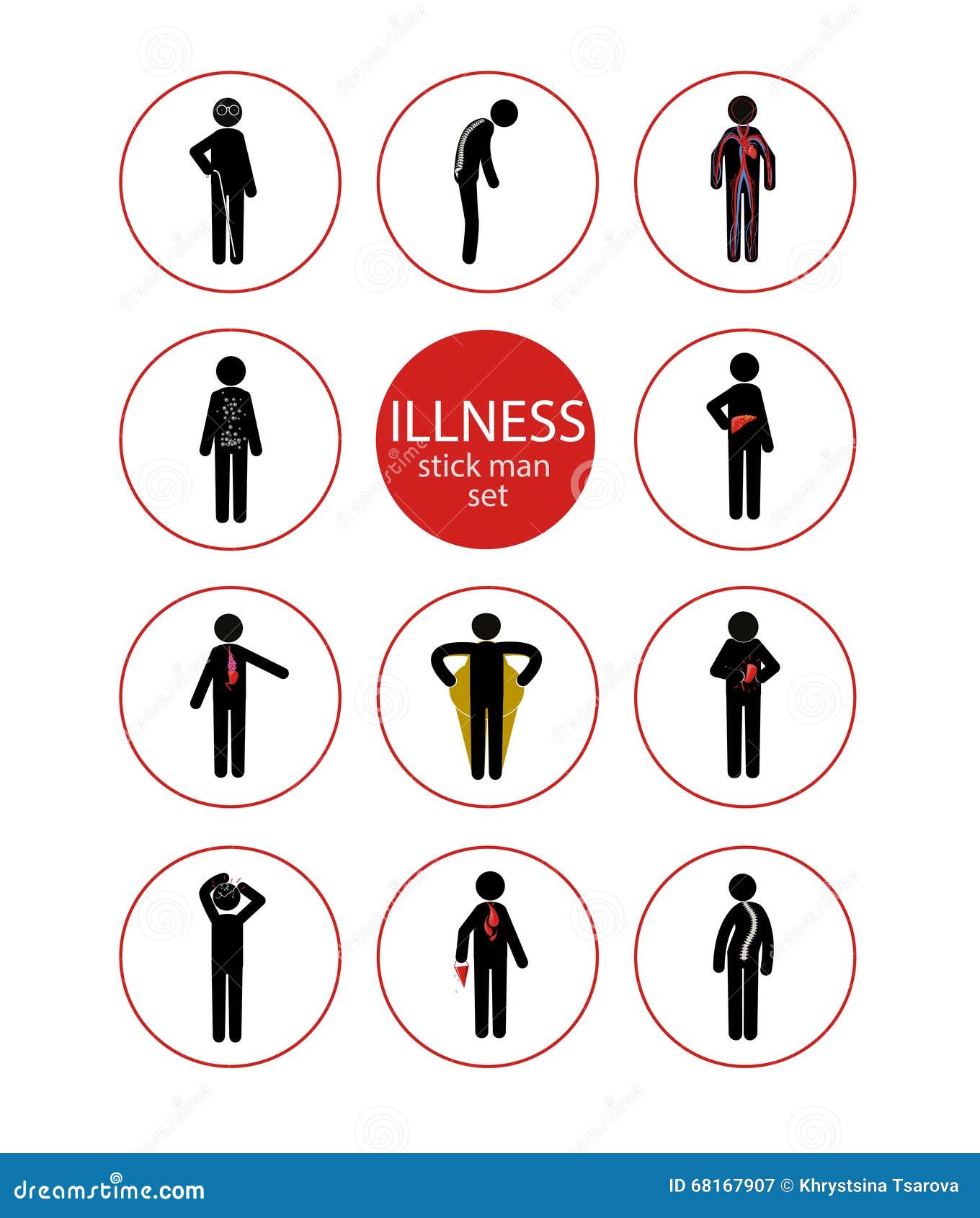 Illness Stick Man Set Cartoon Vector | CartoonDealer.com #68167947