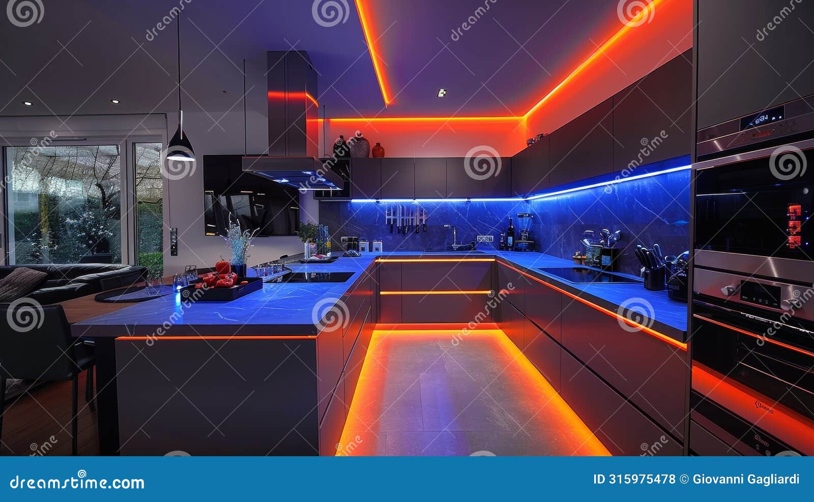 Illuminate Your Kitchen with LED Strips Lining the Cabinets and a Built ...