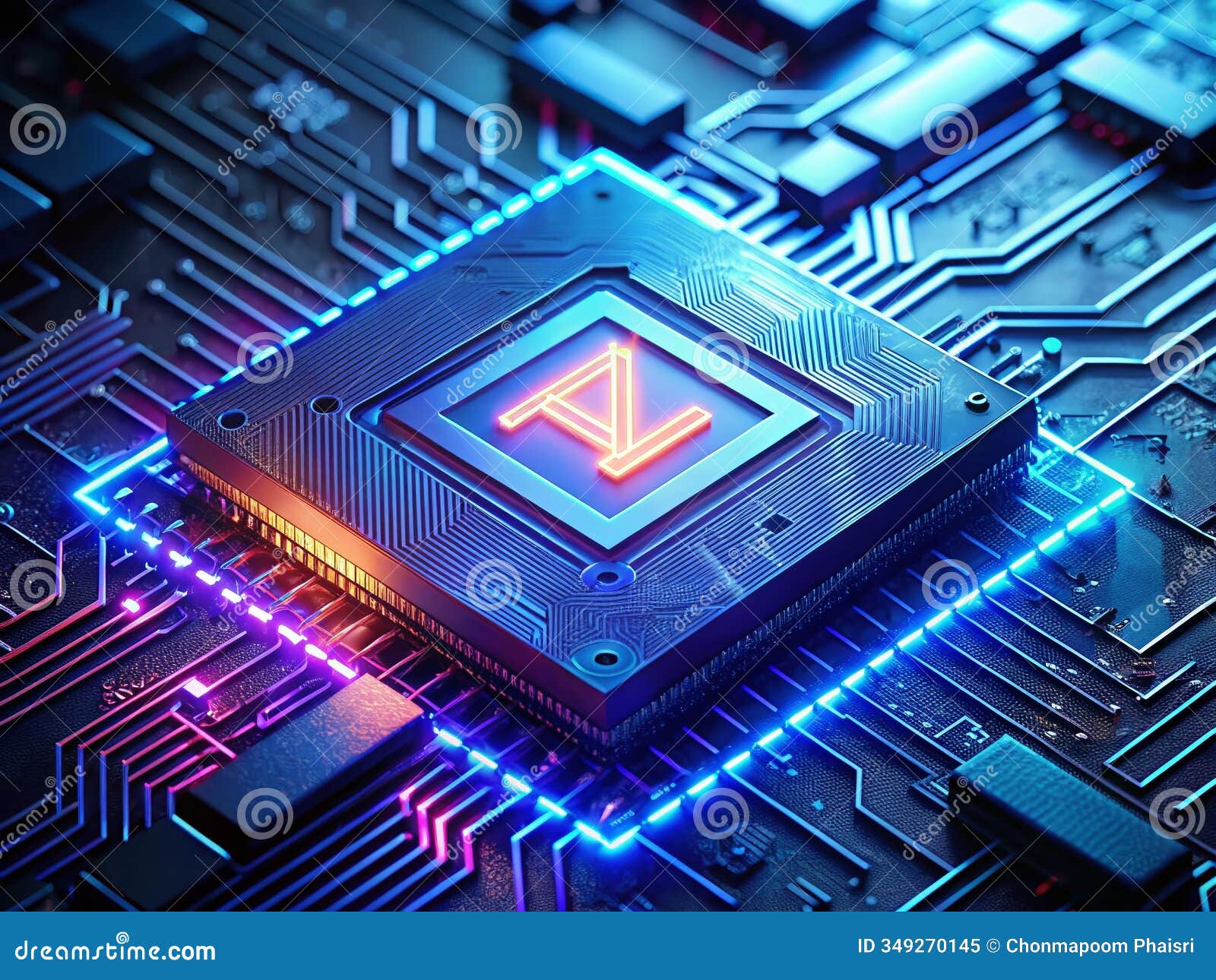 Illuminated AI Chip Logo a Vision of the Future in Advanced Technology ...