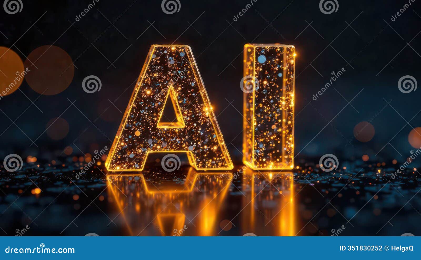 Illuminated Ai Letters in Dark Sparkling Environment Stock Illustration ...