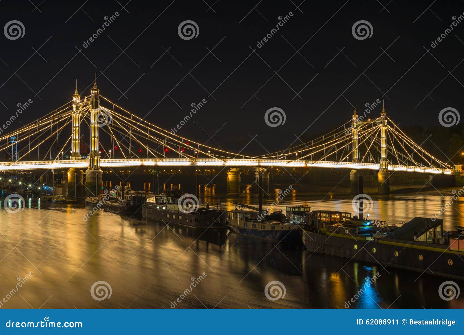 Illuminated Albert Bridge at Night, London, UK Stock Image - Image of ...