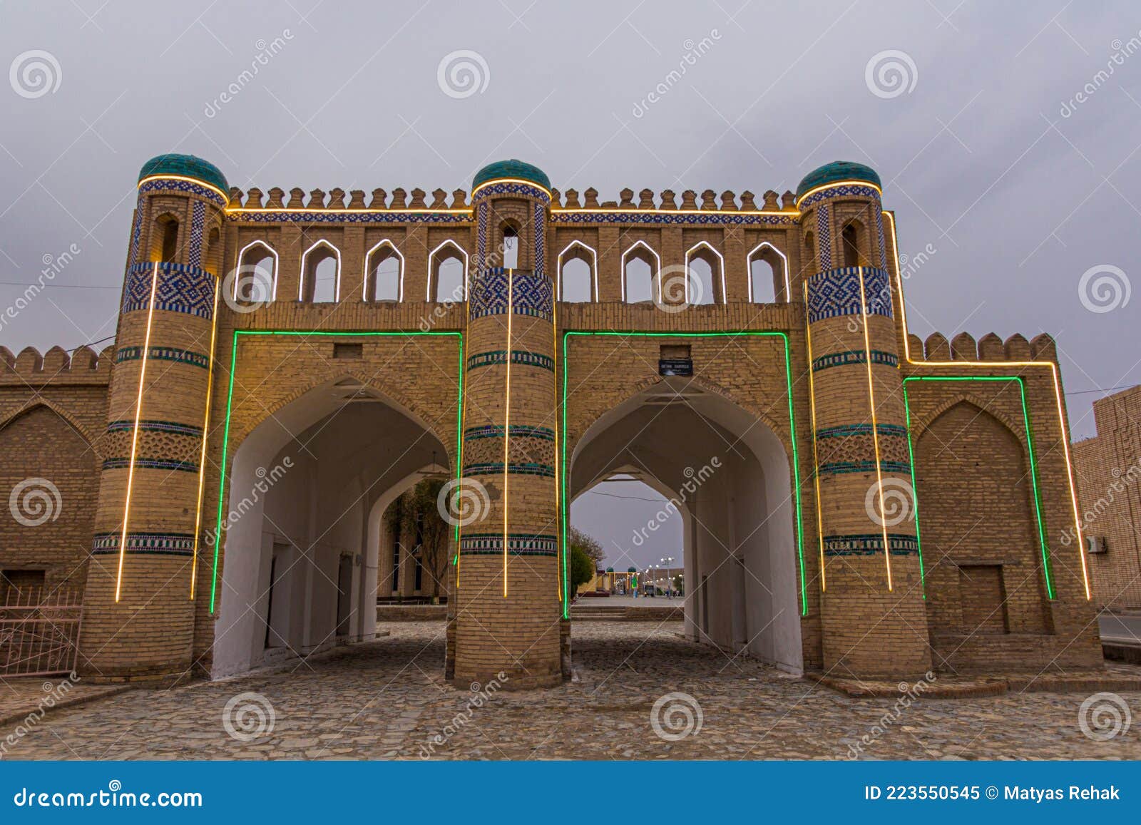 Illuminated Ancient Gate in Khiva, Uzbekist Stock Image - Image of ...