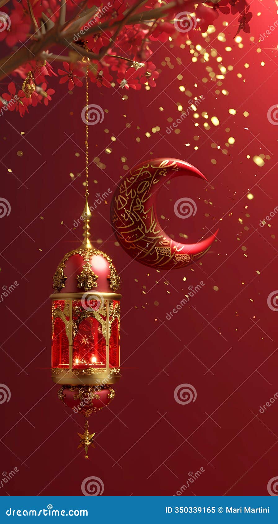 The Illuminated Arabic Lantern With Crescent Moon And Islamic Patterns ...