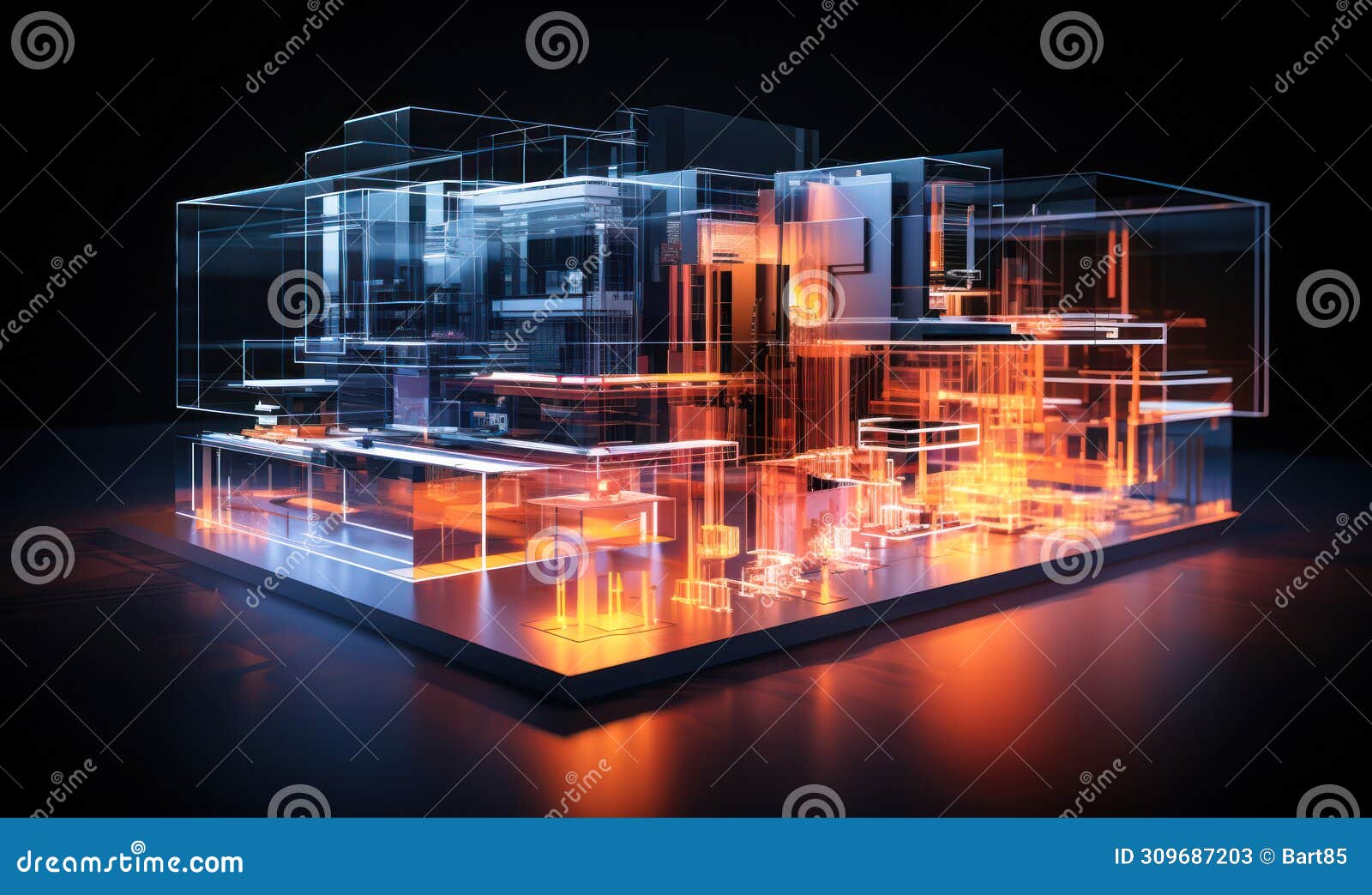 Illuminated Architectural Blueprint of a Modern Building Design with ...