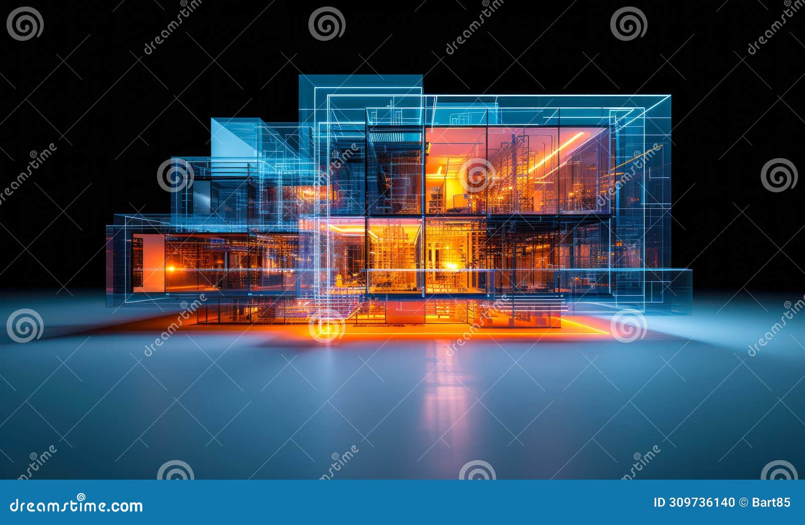 Illuminated Architectural Blueprint of a Modern Building Design with ...