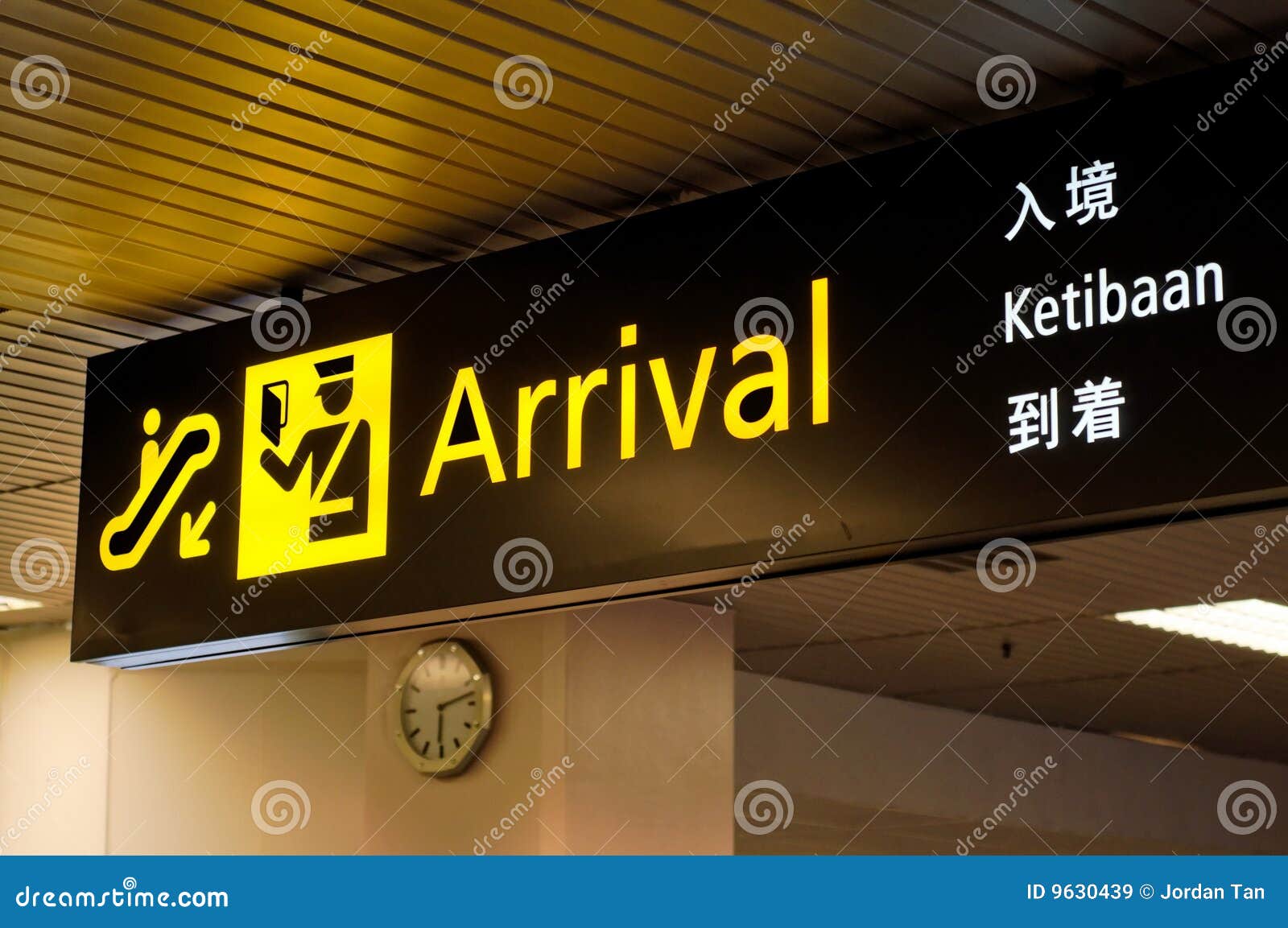 Illuminated arrival sign stock image. Image of chinese - 9630439