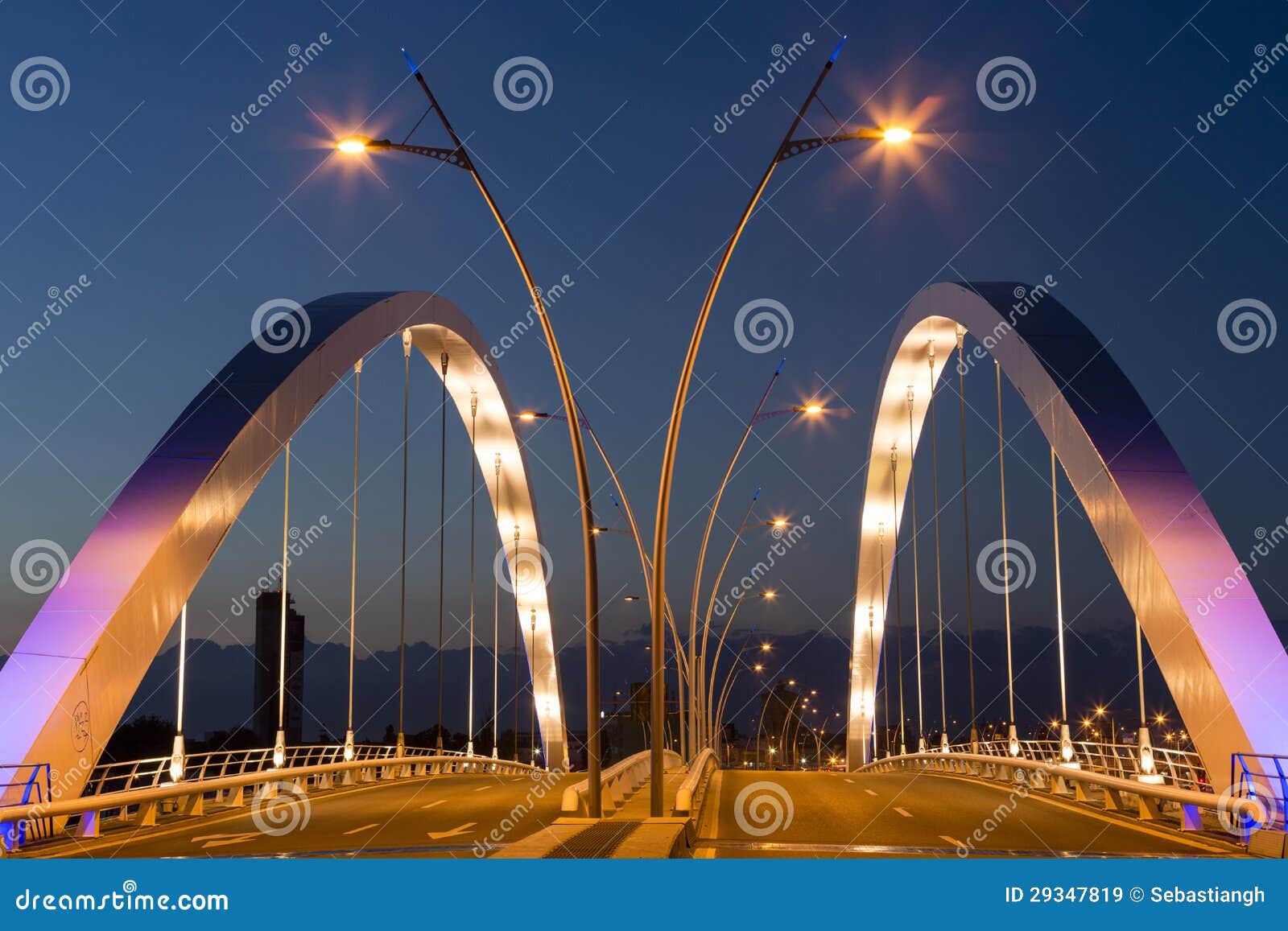 Illuminated Basarab Bridge at Twilight Stock Image - Image of blue ...