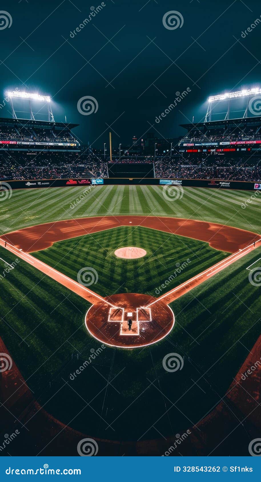 Illuminated Baseball Field from Behind Home Plate, Night Game ...
