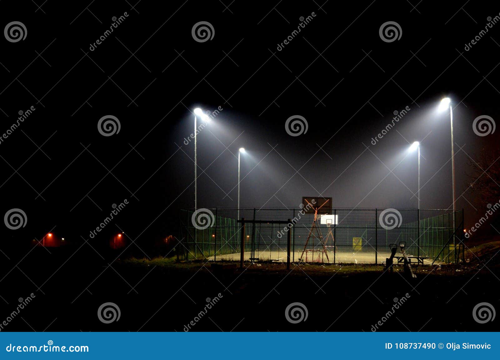 Illuminated Basketball Court Stock Photo - Image of lamp, basketball ...