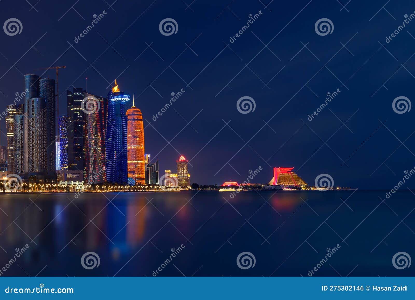 Illuminated Beautiful Doha Skyline after Sunset Editorial Photo - Image ...