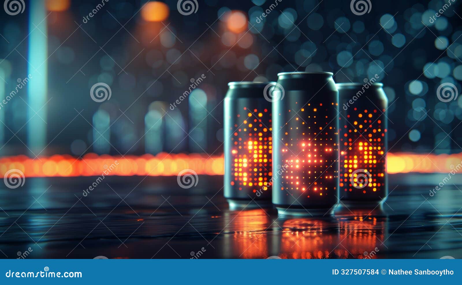 Illuminated Beverage Cans In Dark Setting Stock Photography ...