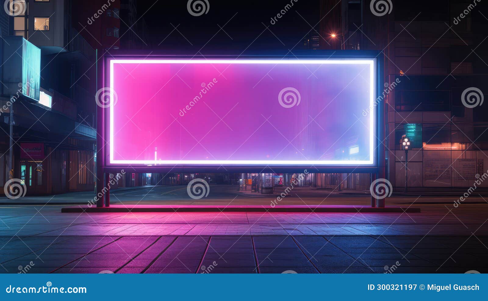 Illuminated Billboard on the Street at Night Stock Illustration ...