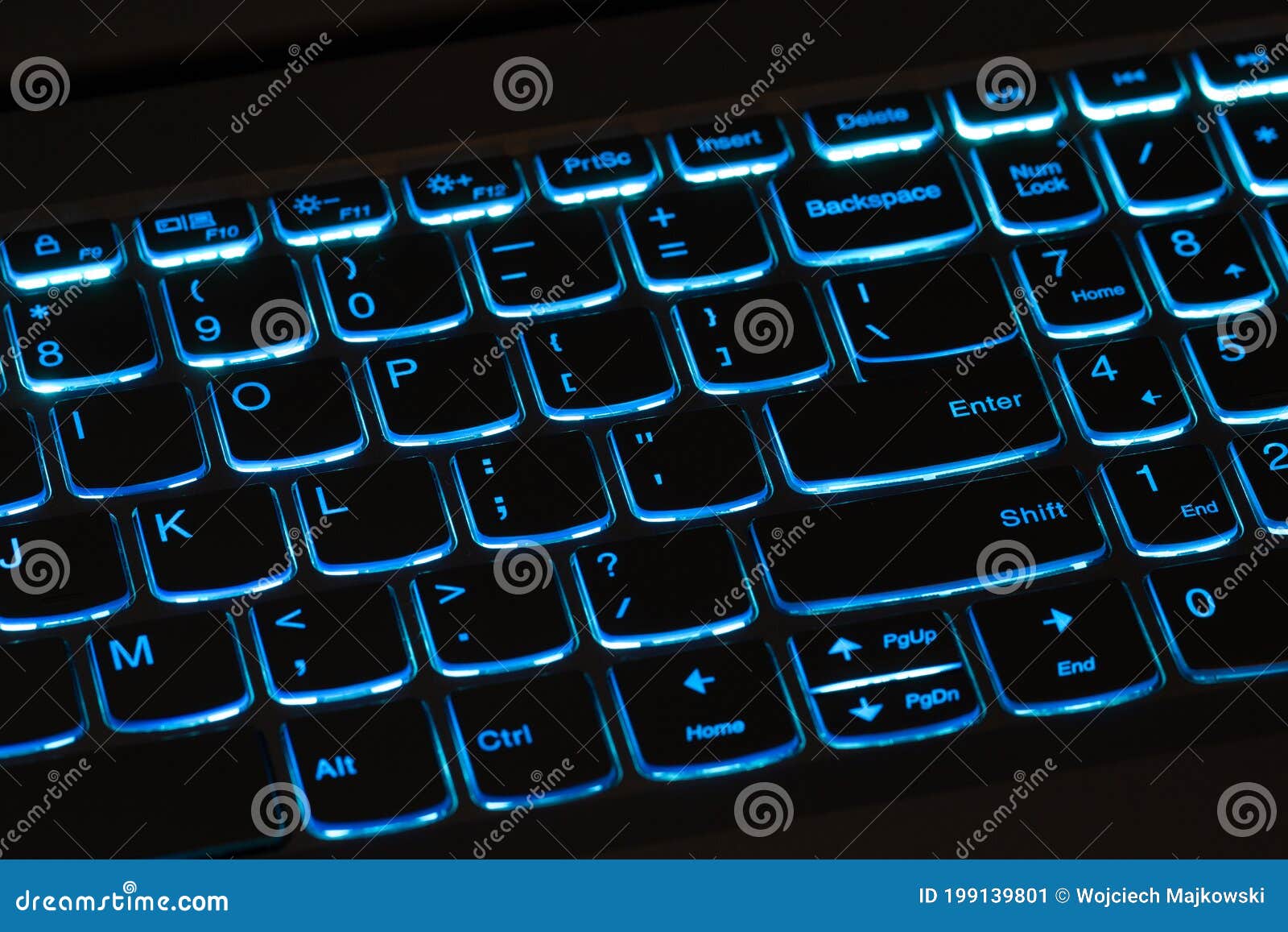 Illuminated Blue Computer Keyboard - Laptop, Notebook Stock Image ...