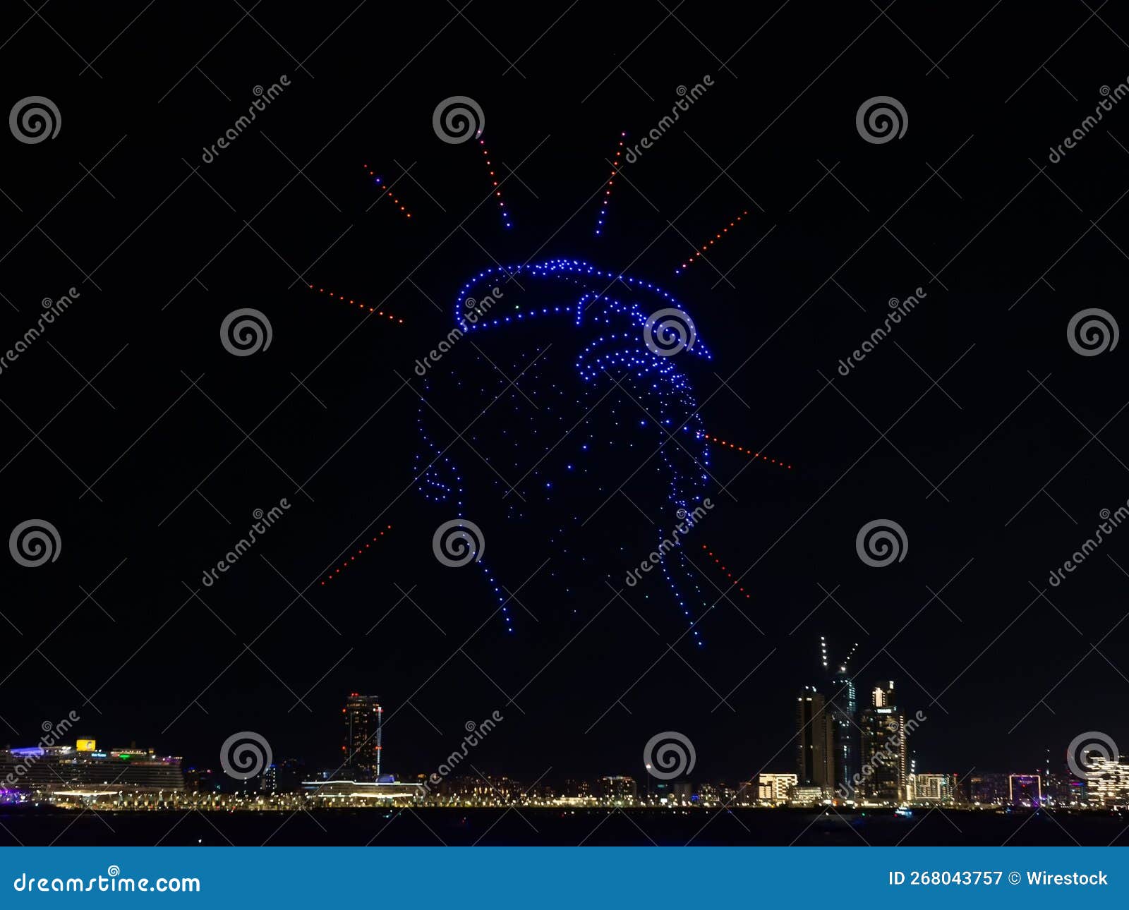 Drones Forming A Dynamic Light Show In The Night Sky Stock Photo ...