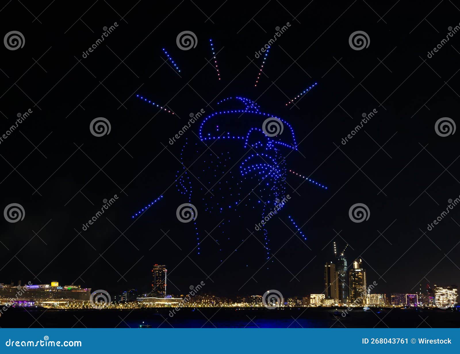 Drones Forming A Dynamic Light Show In The Night Sky Stock Photo ...