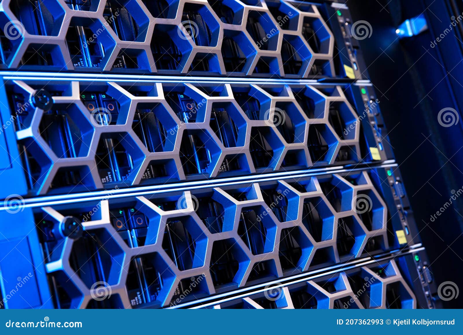 Illuminated Blue Server Hardware in Modern Datacenter Stock Image ...