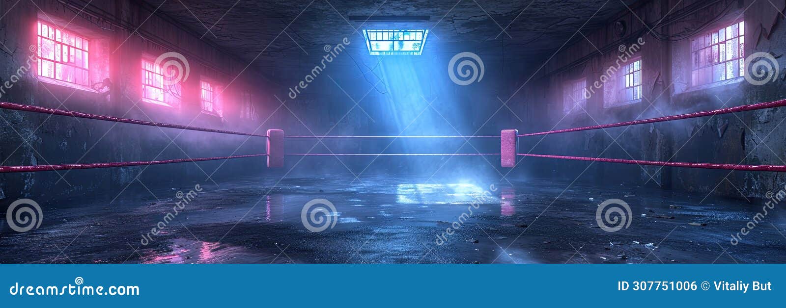 Illuminated Boxing Ring during Fight Night. Generative AI. Stock Photo ...