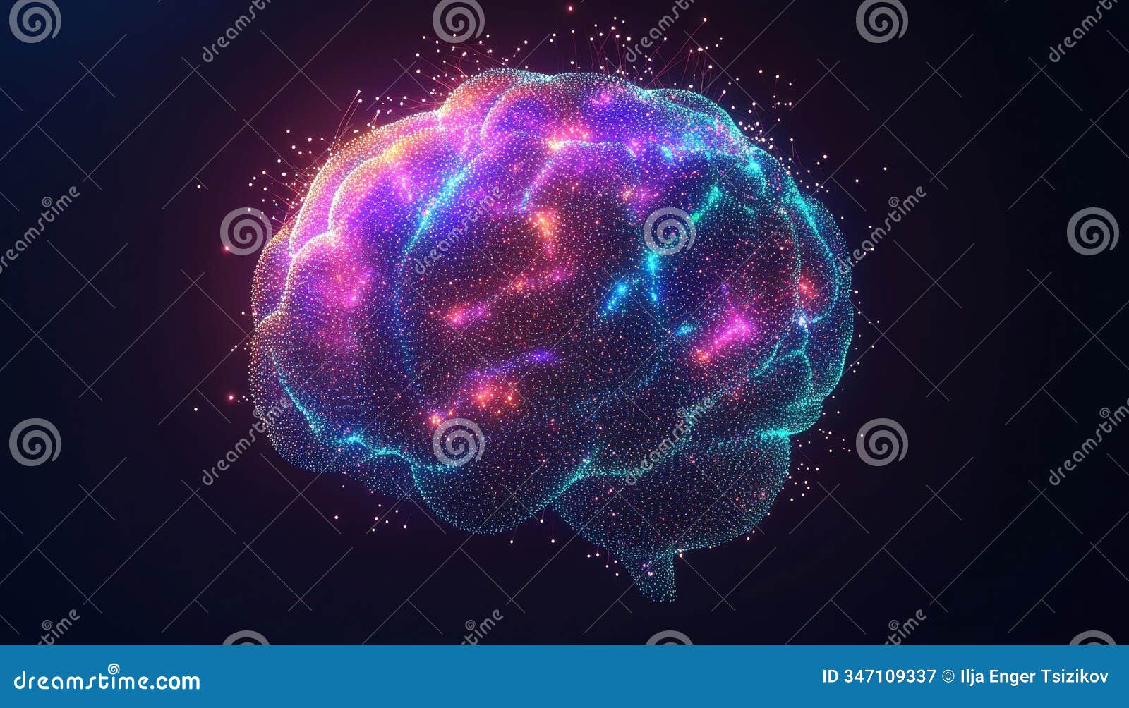 Illuminated Brain 3D Illustration of Neuron Connections, Synapses, and ...