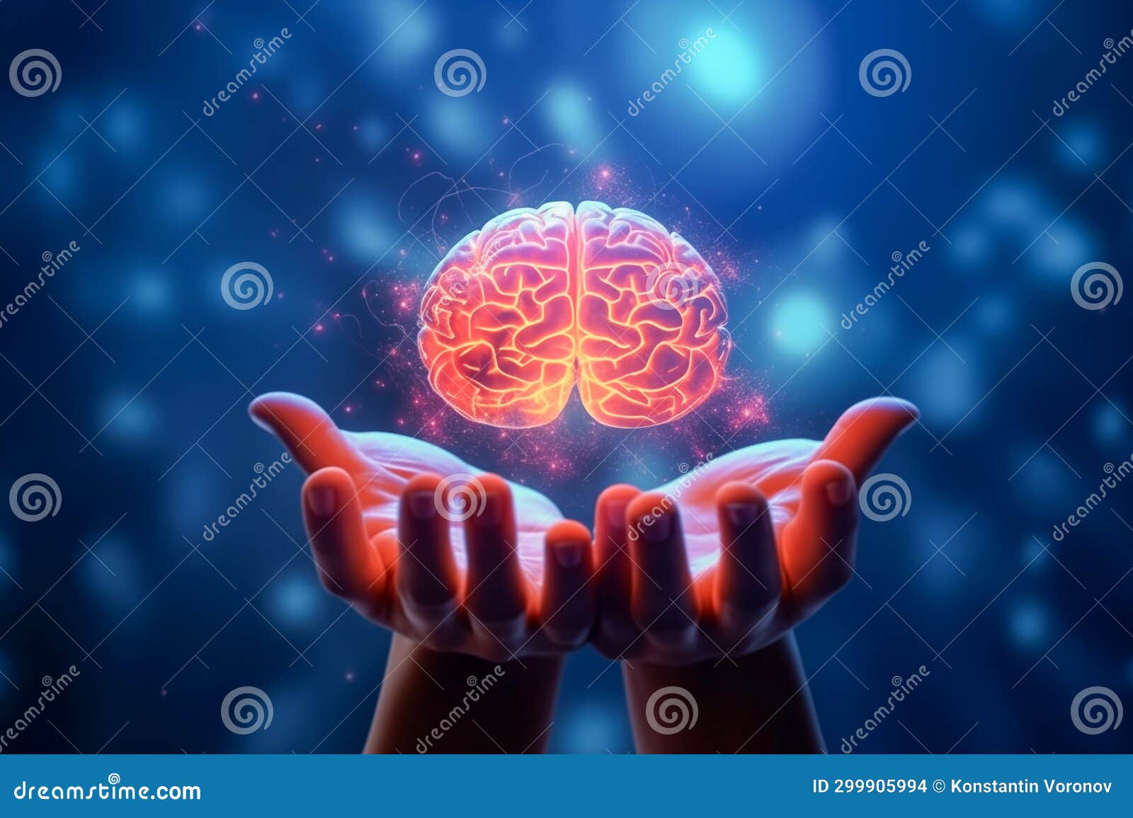 Illuminated Brain in Hands Depicting Power of Human Mind and Intelligence Concept Stock Photo ...
