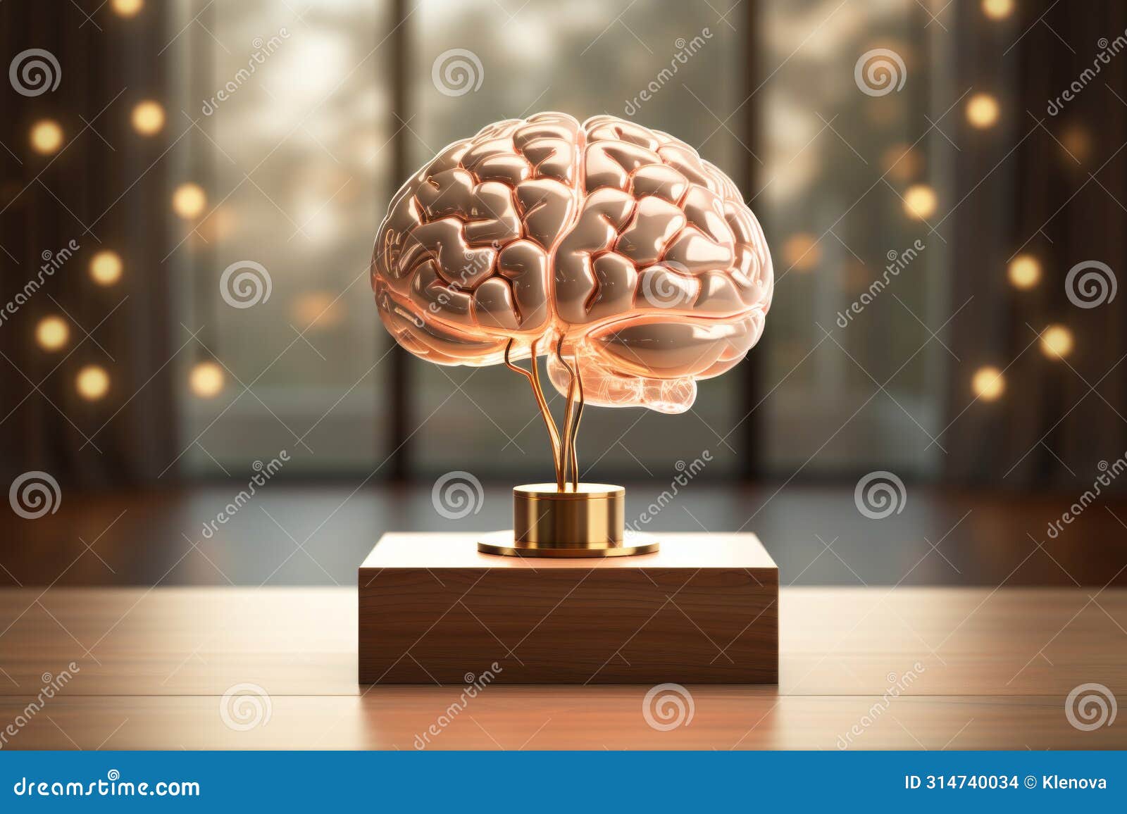 Illuminated Brain Structure Displayed As Light Bulb in Library Setting ...