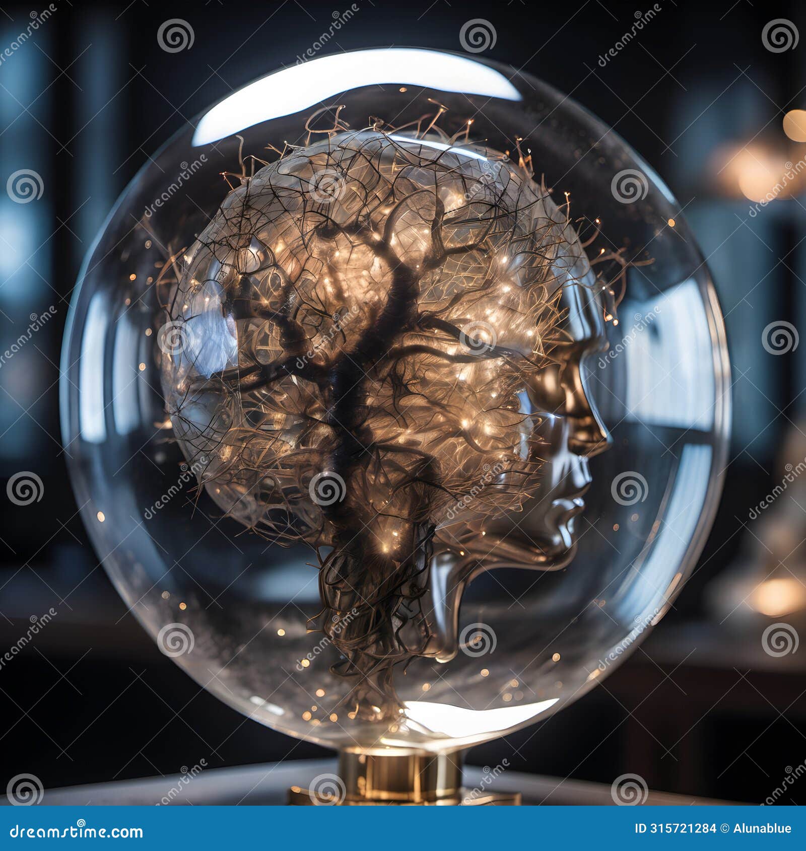 Illuminated Brain Tree Sculpture: Synthesis of Mind and Nature Stock ...