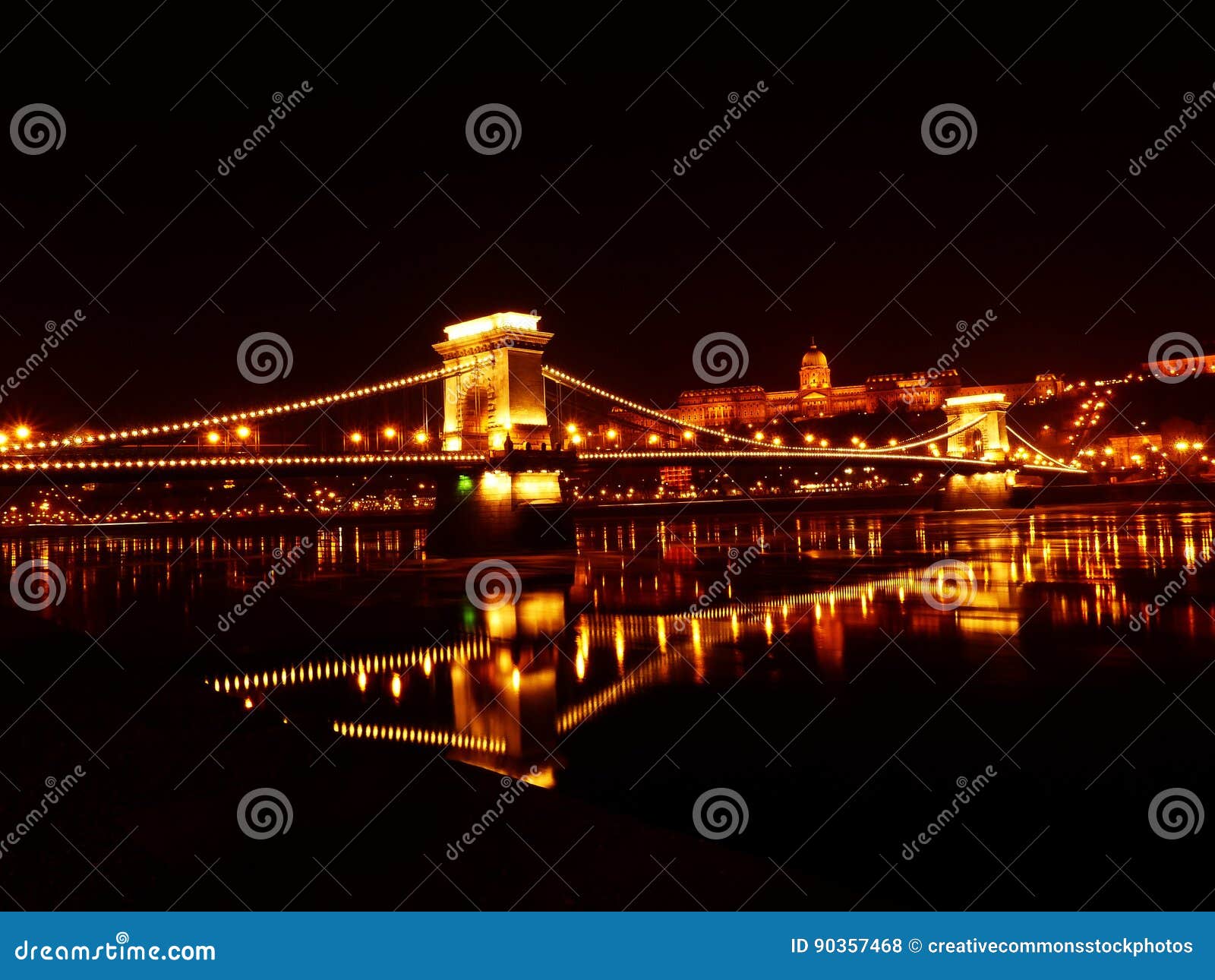 Illuminated Bridge Over River At Night Picture. Image: 90357468