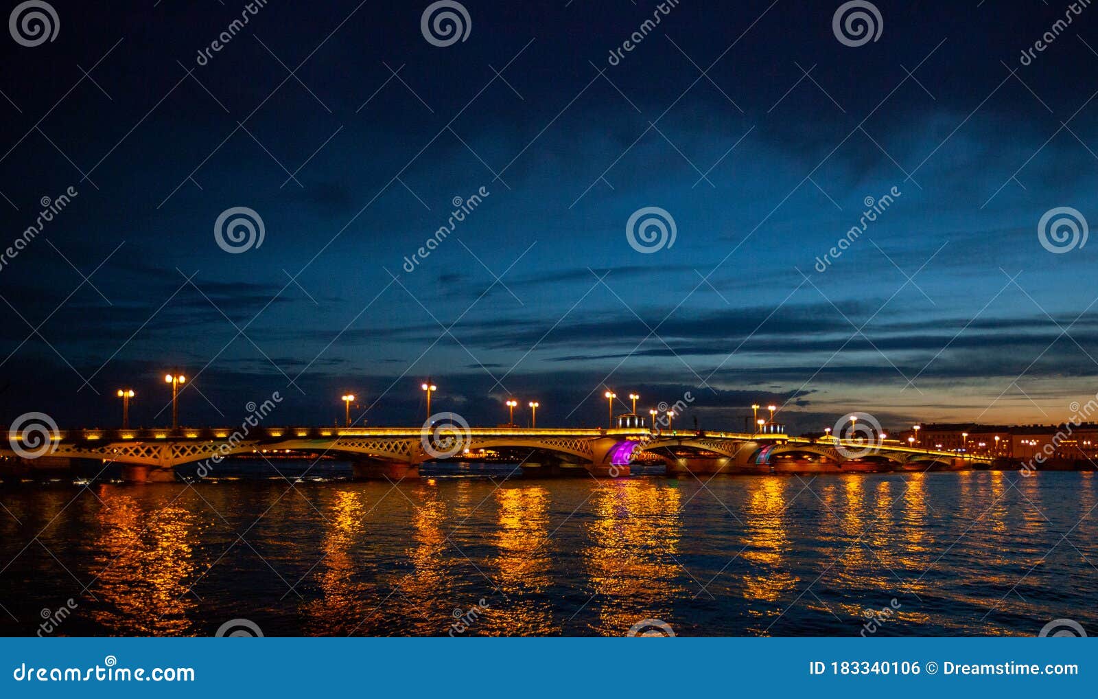 Illuminated Bridge Over the River at Night. Stock Photo - Image of ...