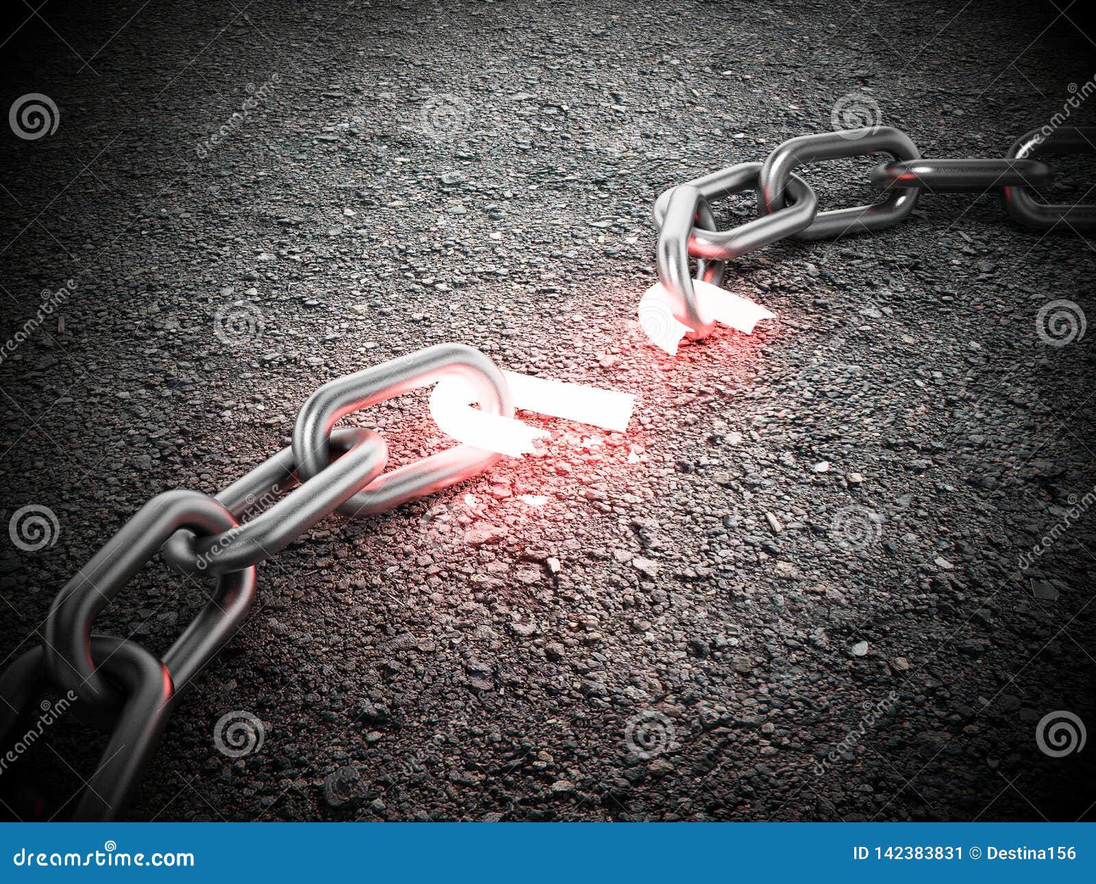 Illuminated Broken Chain Part on the Ground. 3D Illustration Stock ...