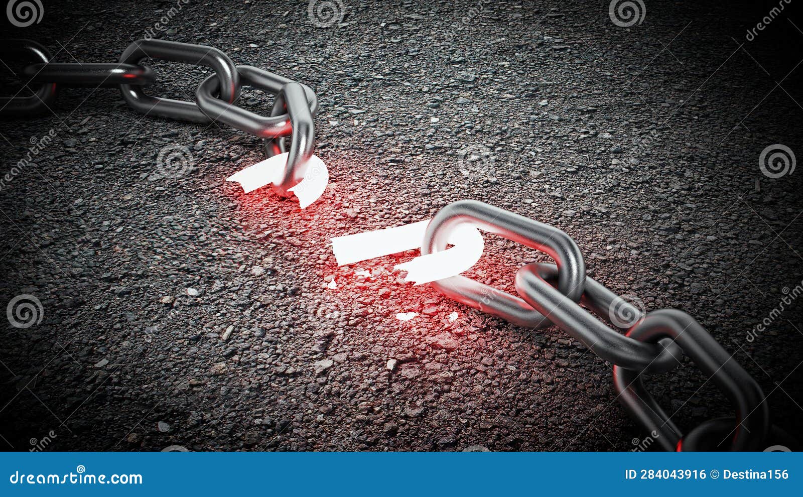 Illuminated Broken Chain Part on the Ground. 3D Illustration Stock ...