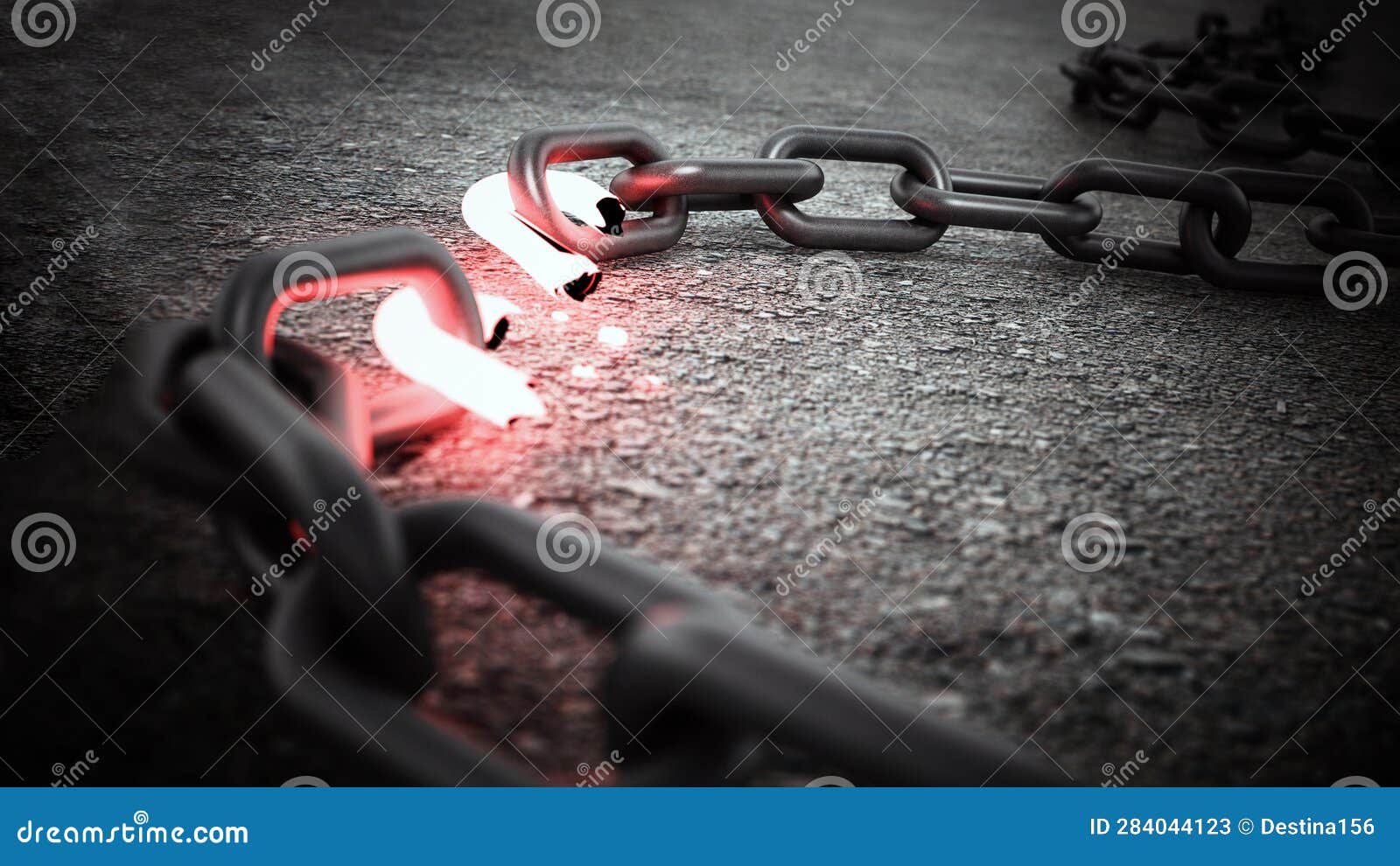 Illuminated Broken Chain Part on the Ground. 3D Illustration Stock ...