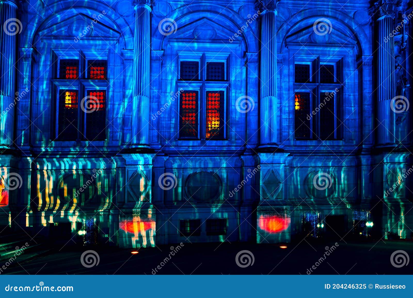 Illuminated Building in Blue Light Stock Image - Image of building ...