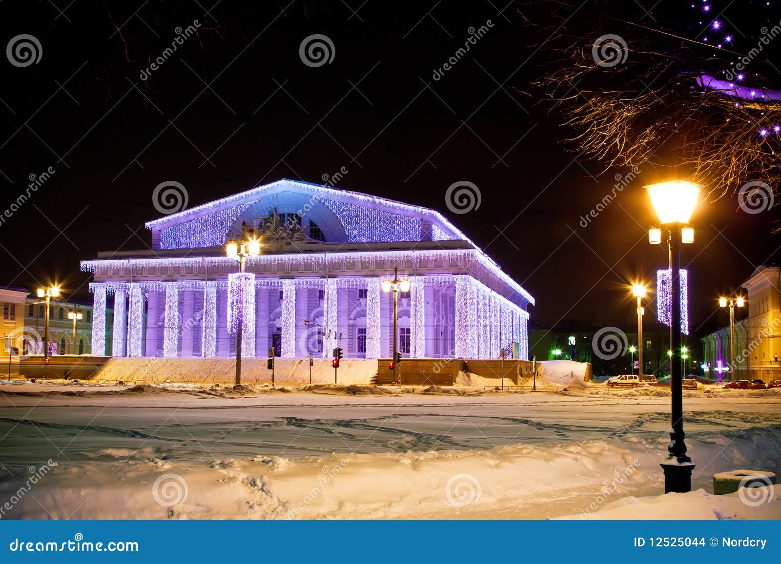 Illuminated Building and Lamps Stock Photo - Image of decoration, dark ...