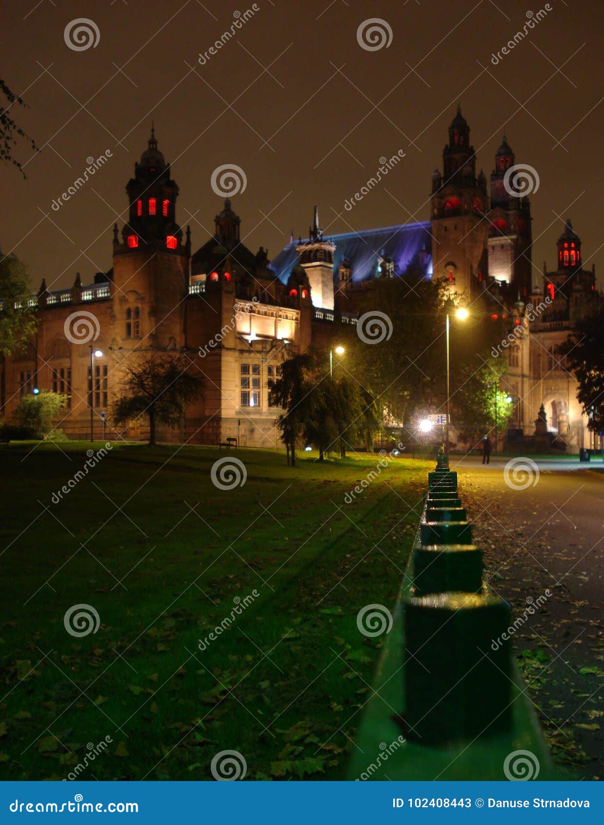 Illuminated Building at Night in Glasgow Stock Image - Image of ...