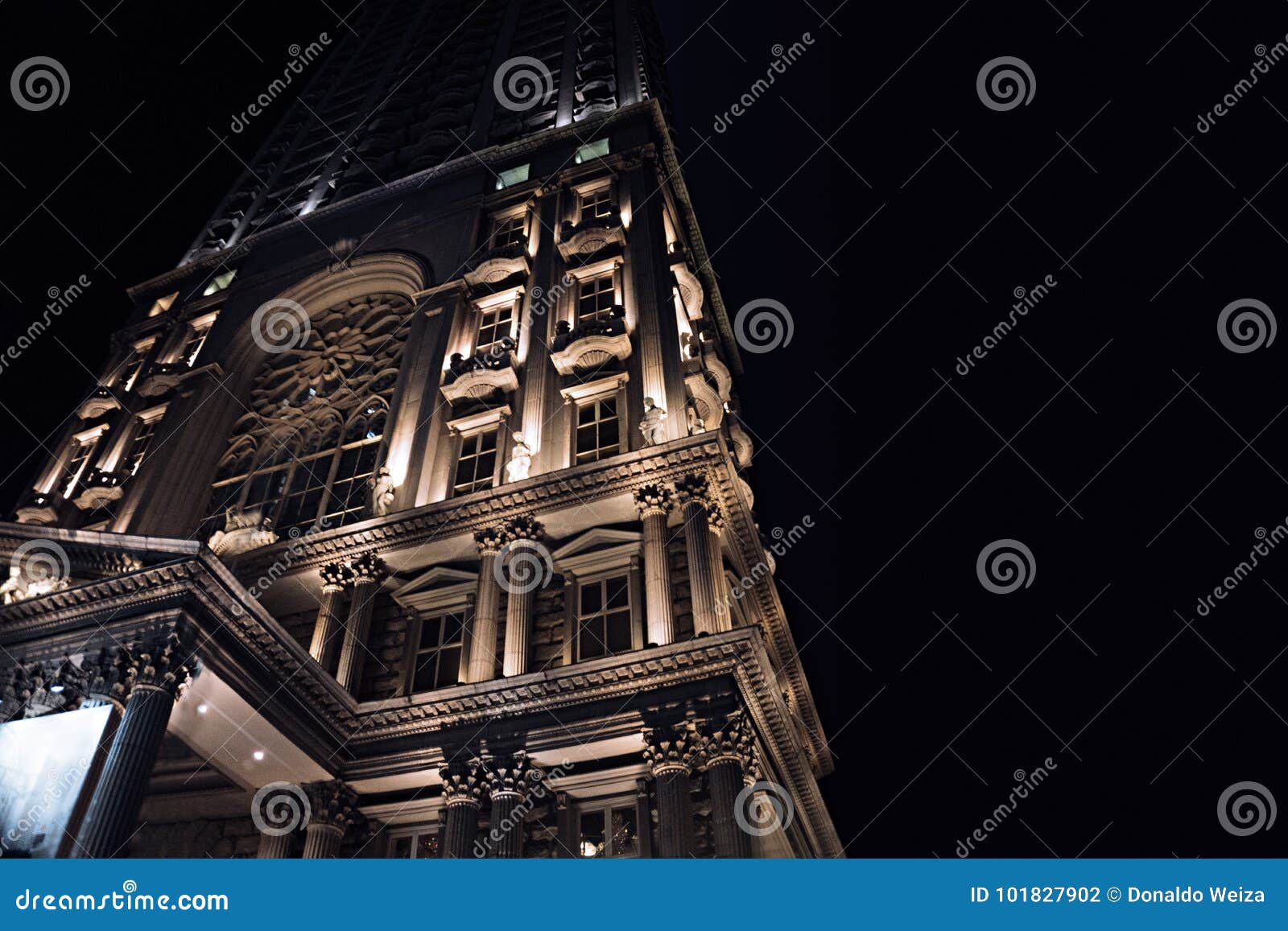 Illuminated Building Structure at Night with Clear Black Sky Stock ...