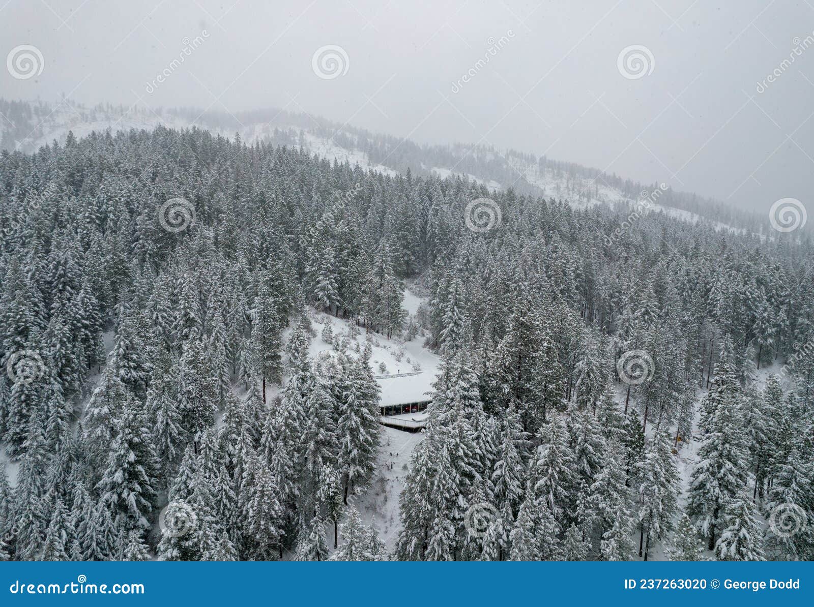 Illuminated Cabins and the Snow Covered Cascade Mountains in Washington ...
