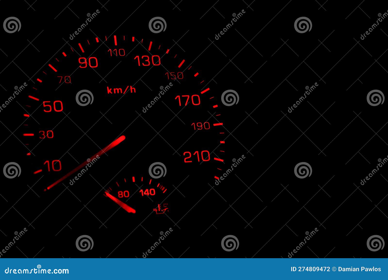 Illuminated Car Speedometer Isolated on Black Background. the ...